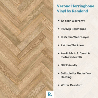 English Oak Herringbone Wood Effect Vinyl (6m x 2m)