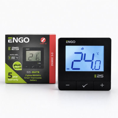 ENGO E25 Smart Thermostat Battery Powered Zigbee App Controlled Black