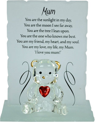 Engraved Glass Crystal Bear Gift Set Poem Poetic Writing Message Mum