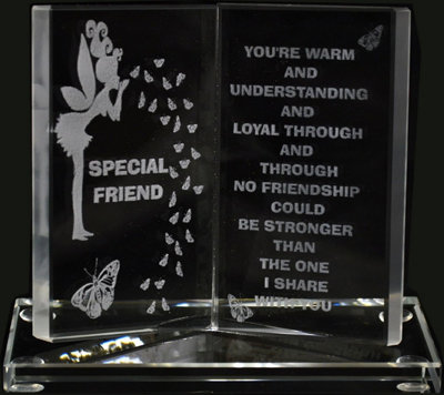 Engraved Glass Crystal Book Gift Set Poem Poetic Writing Inscribed ...