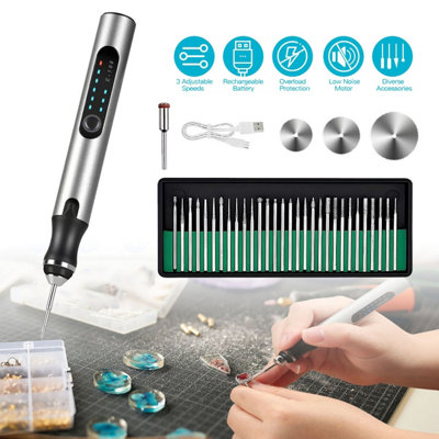 Engraving Pen Electric Engraving Tool Kit USB Rechargeable Engraver ...