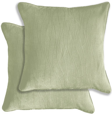 Enhanced Living Pair of Goodwood Green Textured Wave Pattern Cushion ...