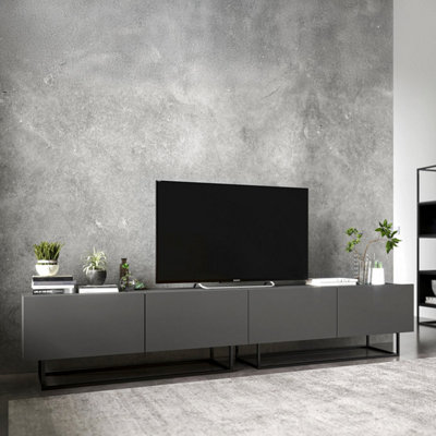 Enjoy Minimalist Freestanding TV Unit with Metal Base 4 Door Wide ...