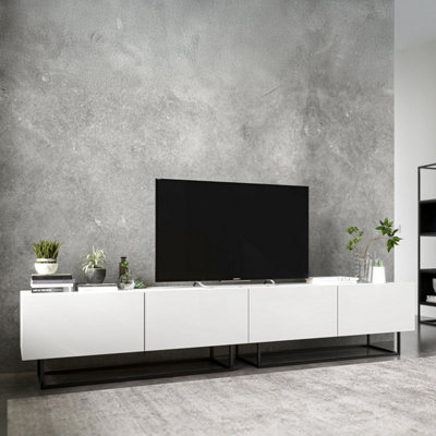 Enjoy Minimalist Wall-Mounted TV Unit 4 Door Wide Design - White