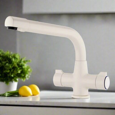 ENKI, Alpha, KT122, Cream, Brass Construction Dual Flow Kitchen Sink ...