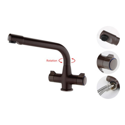 ENKI, Alpha, KT123, Brown, Brass Construction Dual Flow Kitchen Sink ...