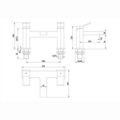 ENKI Athena Brushed Nickel Contemporary Solid Brass Bath Mixer Tap ...