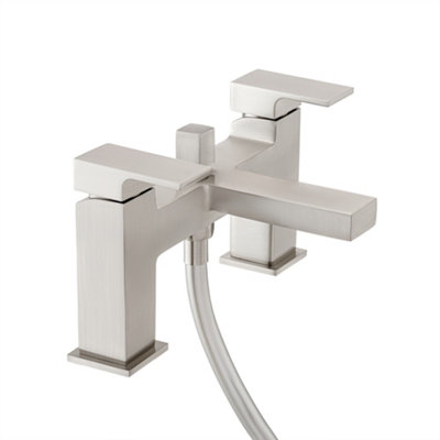 ENKI Athena Brushed Nickel Square Solid Brass Shower Mixer Tap Filler ...