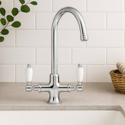 ENKI Dorchester Chrome Dual Flow Polished Brass Mixer Tap for Kitchen Sink