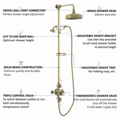 ENKI Downton Antique Brass Traditional 2-Outlet Brass Thermostatic ...