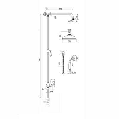 ENKI Downton Chrome Watercan Head Shower Riser Rail Kit RG042 200mm