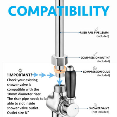 ENKI Downton Chrome Watercan Head Shower Riser Rail Kit RG042 200mm