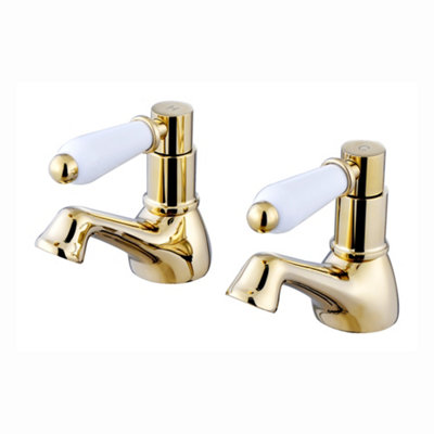 ENKI Downton Gold Pillar Ceramic Lever Solid Brass Hot & Cold Basin ...