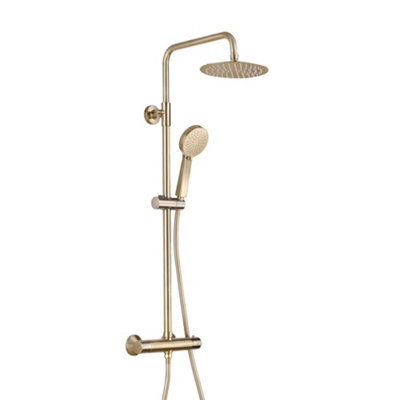 ENKI Dune Brushed Brass Traditional Bathroom Thermostatic 2-Outlet ...