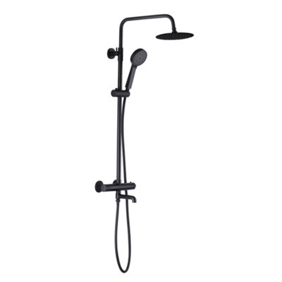 ENKI Dune Matt Black Traditional Bathroom Brass Thermostatic 3-Outlet ...