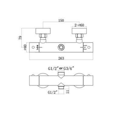ENKI, DUNE, T33, CHROME, THERMOSTATIC SHOWER MIXER BAR VALVE WITH TWO ...