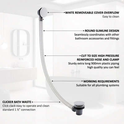 ENKI Easy Clean Matte White Cut to Size Pipe Solid Brass Bath Sprung ...