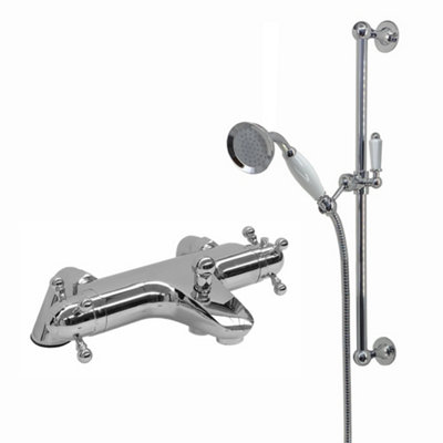 ENKI Gallant Chrome Traditional Deck Mounted Brass Thermostatic Shower ...