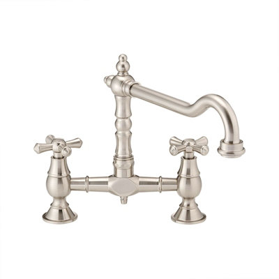 ENKI Langley Brushed Nickel Traditional Bridge Crosshead Steel Mixer ...