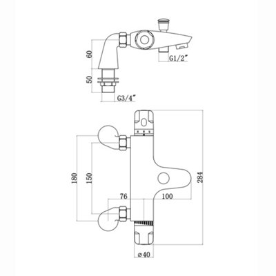 ENKI, Luna, BBT0065, Chrome, Thermostatic Bath Shower Mixer Valve, Deck ...