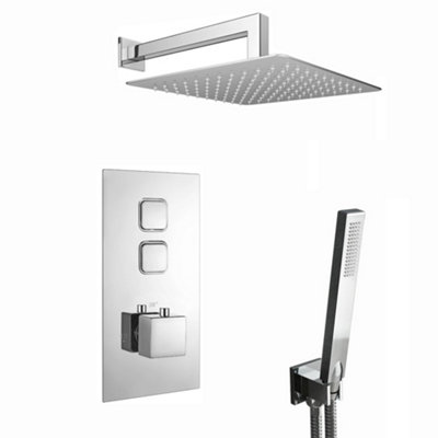 ENKI Milan Chrome Square Wall Mounted Thermostatic Shower & Handset Kit ...