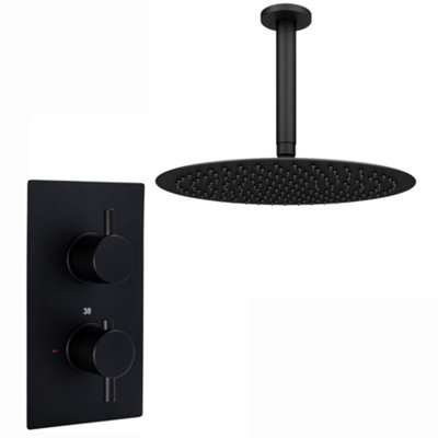 ENKI Naples Matt Black Modern Bathroom Brass Ceiling Mounted Concealed ...
