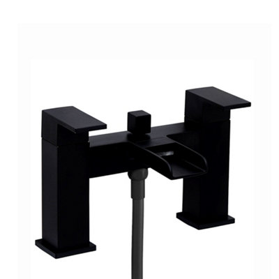 ENKI, Plaza, BBT0160, Matt Black Square Waterfall Bath Shower Mixer Tap ...