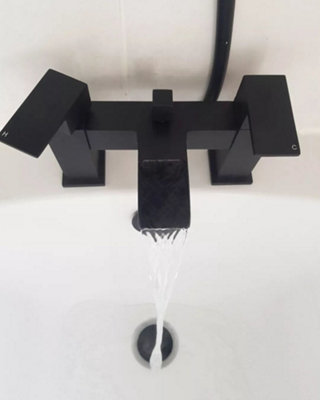 ENKI, Plaza, BBT0160, Matt Black Square Waterfall Bath Shower Mixer Tap ...