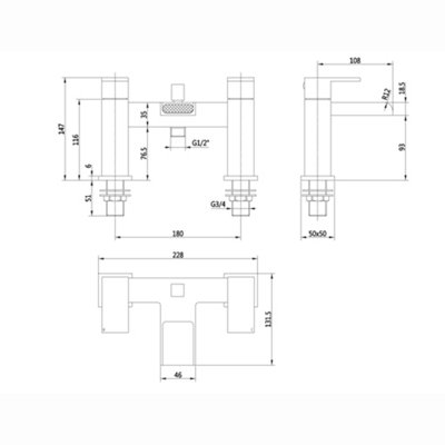 ENKI, Plaza, BBT0160, Matt Black Square Waterfall Bath Shower Mixer Tap ...