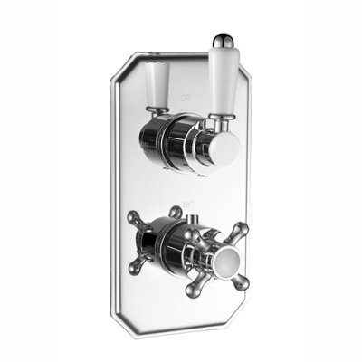 ENKI Regent Chrome White Crosshead 2-Outlet Solid Brass Thermostatic Twin Shower Valve TSV028