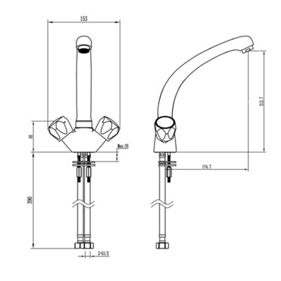 ENKI Richmond Chrome Dual Flow Twin Round Knobs Tap for Kitchen Sink