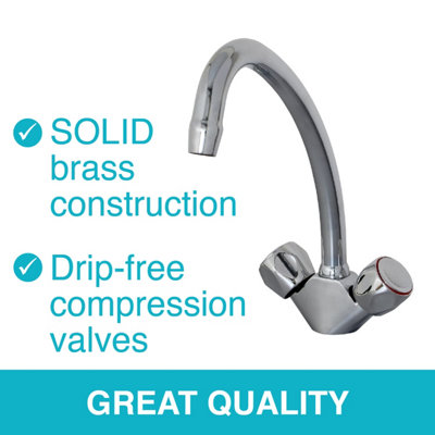 ENKI Richmond Chrome Dual Flow Twin Round Knobs Tap for Kitchen Sink