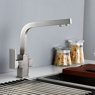 Buy ENKI Turin Modern Brushed Nickel Square 3-Way Filter Mixer Tap for ...