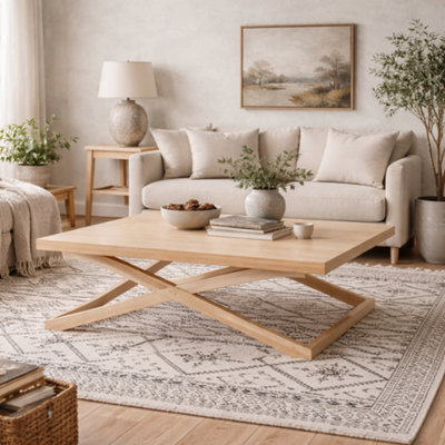 Enniscorthy Large Blonde Oak-Veneer Coffee Table with X Frame