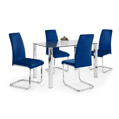 Enzo Dining Table & 4 Calabria Cantilever Velvet Blue Chairs | DIY at B&Q