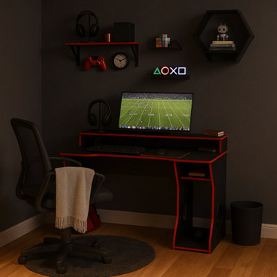 Enzo Gaming Computer Desk Black & Red | DIY at B&Q