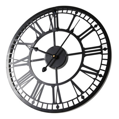 EOS - Skeleton Wall Clock with Roman Numerals - 40x40 - Black