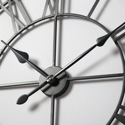 EOS - Skeleton Wall Clock with Roman Numerals - 80x80cm - (Black)