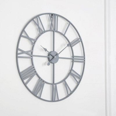 EOS Skeleton Wall Clock with Roman Numerals - Grey / 60cm