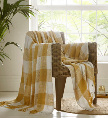 Epsom Cotton Ochre Throw 228 x 250cm | DIY at B&Q