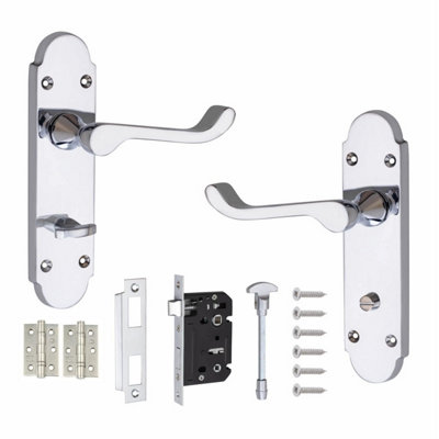 Epsom Design Scroll Polished Chrome Bathroom WC Toilet Door Handles with Bathroom Mortise Lock ...