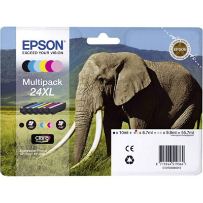 Epson 24XL Elephant High Yield Genuine Multipack, 6-colours Claria ...
