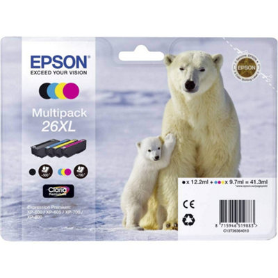 Epson 26XL Polar Bear High Yield Genuine Multipack, 4-colours Claria ...