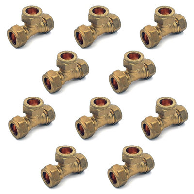 Equal Tee Compression 15mm Brass x 10 Trade Pack