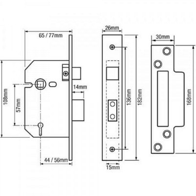 ERA 3" Viscount Mortice 5 Lever Sash Lock Satin Chrome with x2 Keys