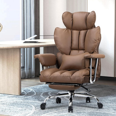 Ergonomic Executive Office Chair with Footrest, High Back Leather Desk ...