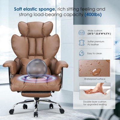 Ergonomic Executive Office Chair with Footrest, High Back Leather Desk ...