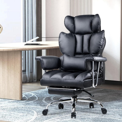 Ergonomic Executive Office Chair with Footrest, High Back Leather Desk ...