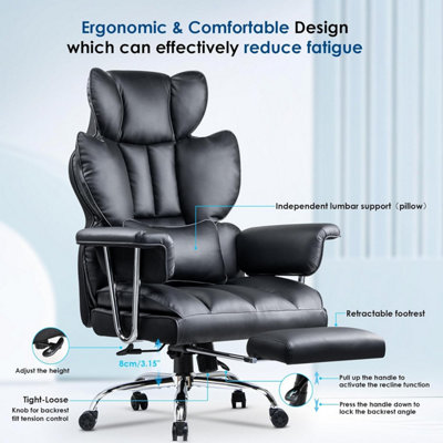 Ergonomic Executive Office Chair with Footrest, High Back Leather Desk ...