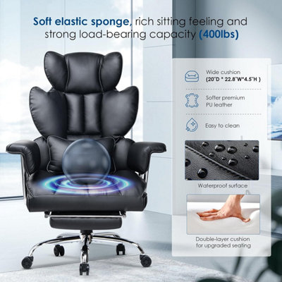 Ergonomic Executive Office Chair with Footrest, High Back Leather Desk ...